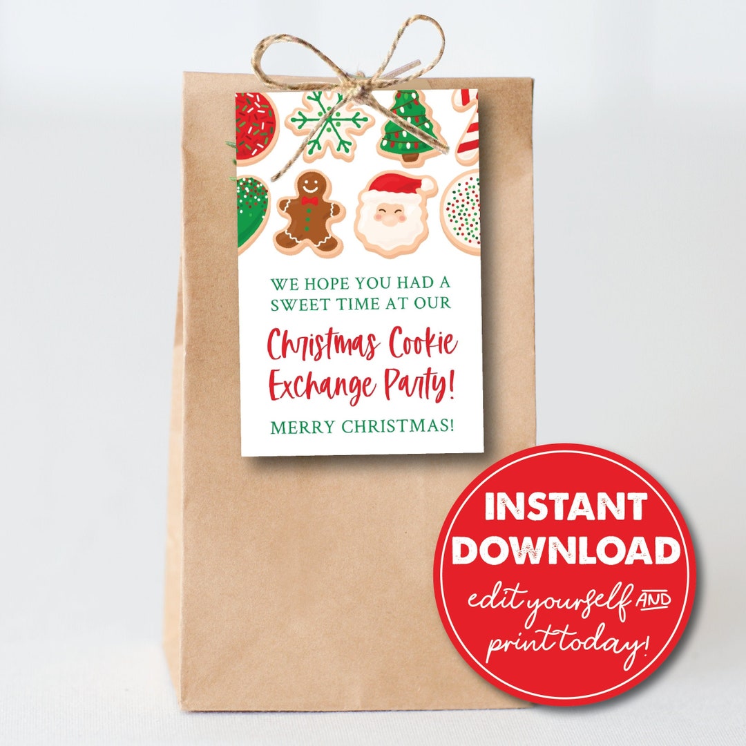 Editable Christmas Cookie Exchange Party Favor Tag, Cookie Swap ...