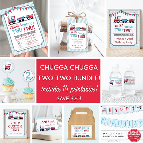 Chugga Chugga Two Two Train 2nd Birthday Bundle, Birthday Party Pack, 8 ...