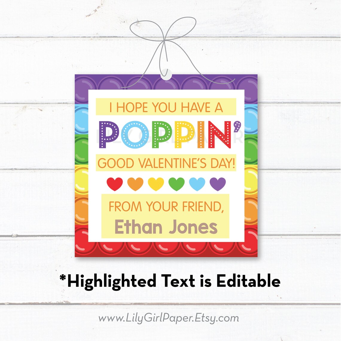 Editable Pop It Valentine Have a Poppin' Valentine's - Etsy