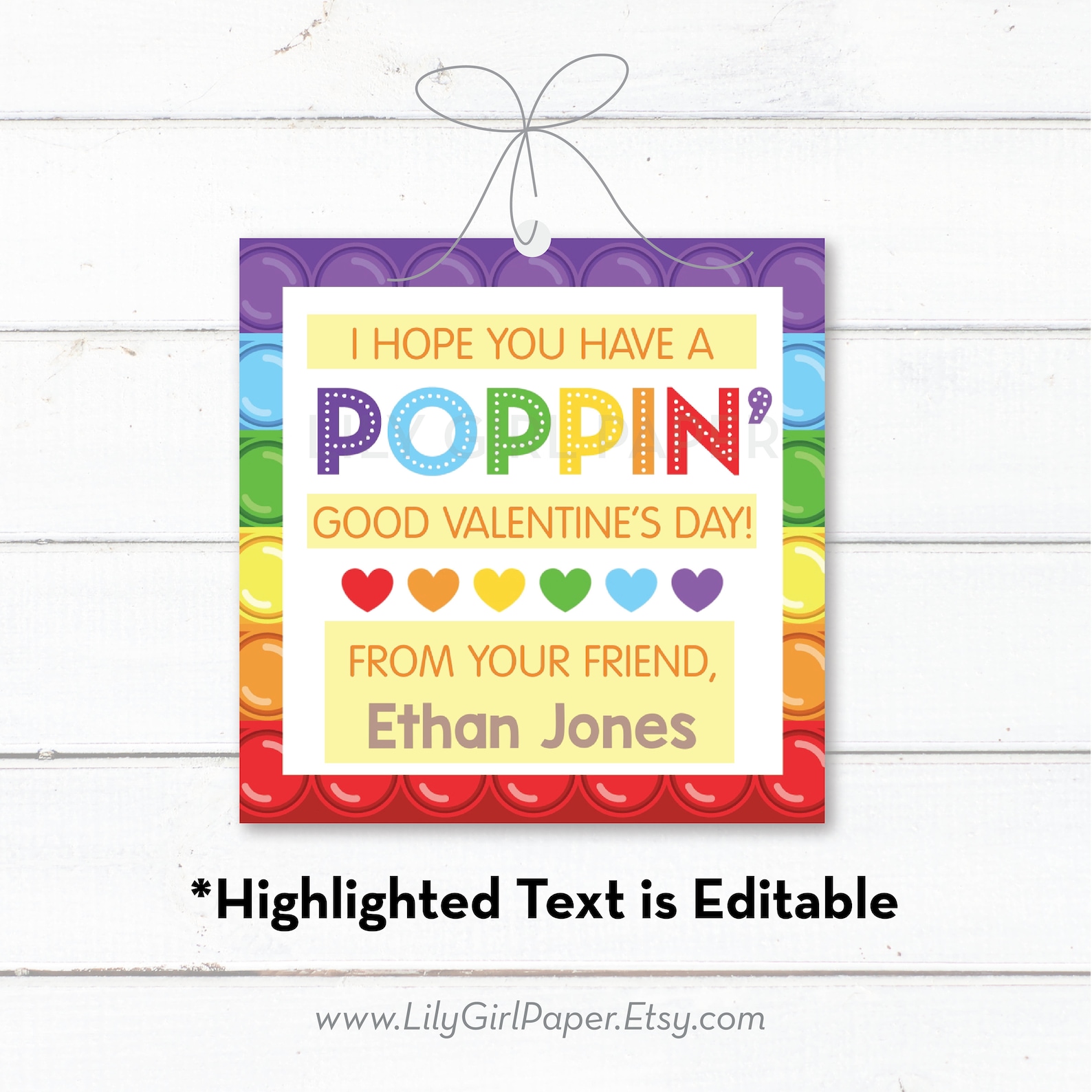 Editable Pop It Valentine Have a Poppin' Valentine's - Etsy