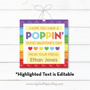 Editable Pop It Valentine, Have a Poppin' Valentine's Day Card, Tag ...
