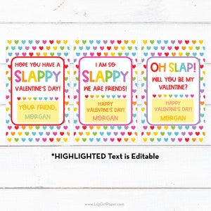 Slap Bracelet Valentine Cards, Editable Class Valentine, Slappy ...