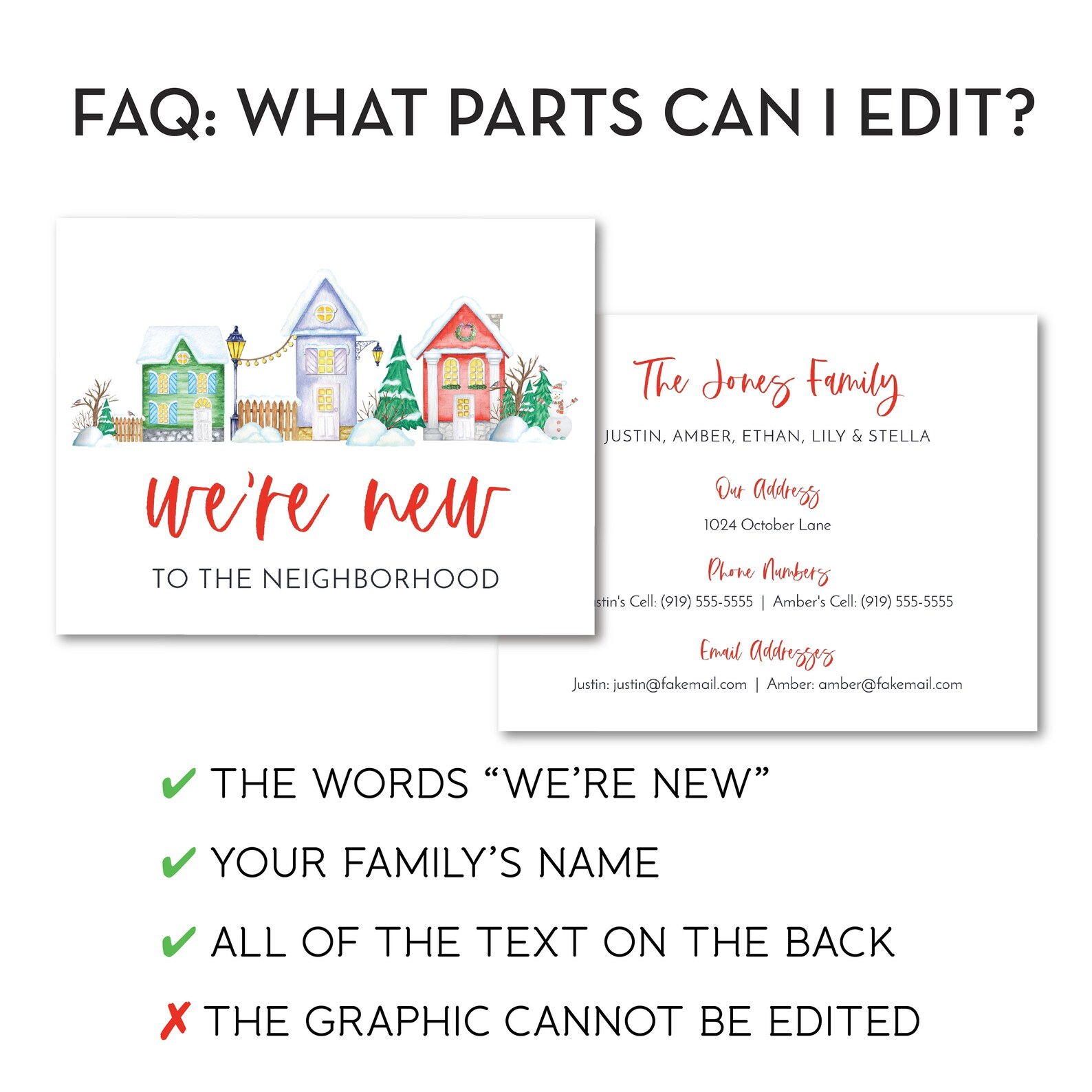 Editable Winter, Christmas Holiday We're New to the Neighborhood Cards ...