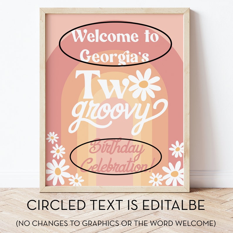 Editable Two Groovy Girl's 2nd Birthday Party Welcome Sign - Etsy