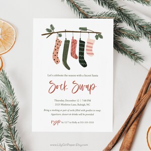 Secret Santa Sock Swap Editable Party Invitation Template, Instant ...