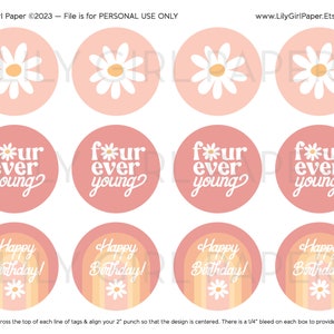 DIGITAL Four Ever Young, Girls 4th Birthday Cupcake Toppers, Stickers ...