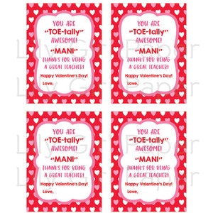 Teacher Valentine's Cards, Valentine Gift Tag, Mani Pedi Valentine ...