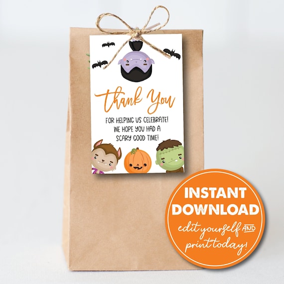 Editable Halloween Treat Gift Tag, Party Favor Tag, Monster, INSTANT ...
