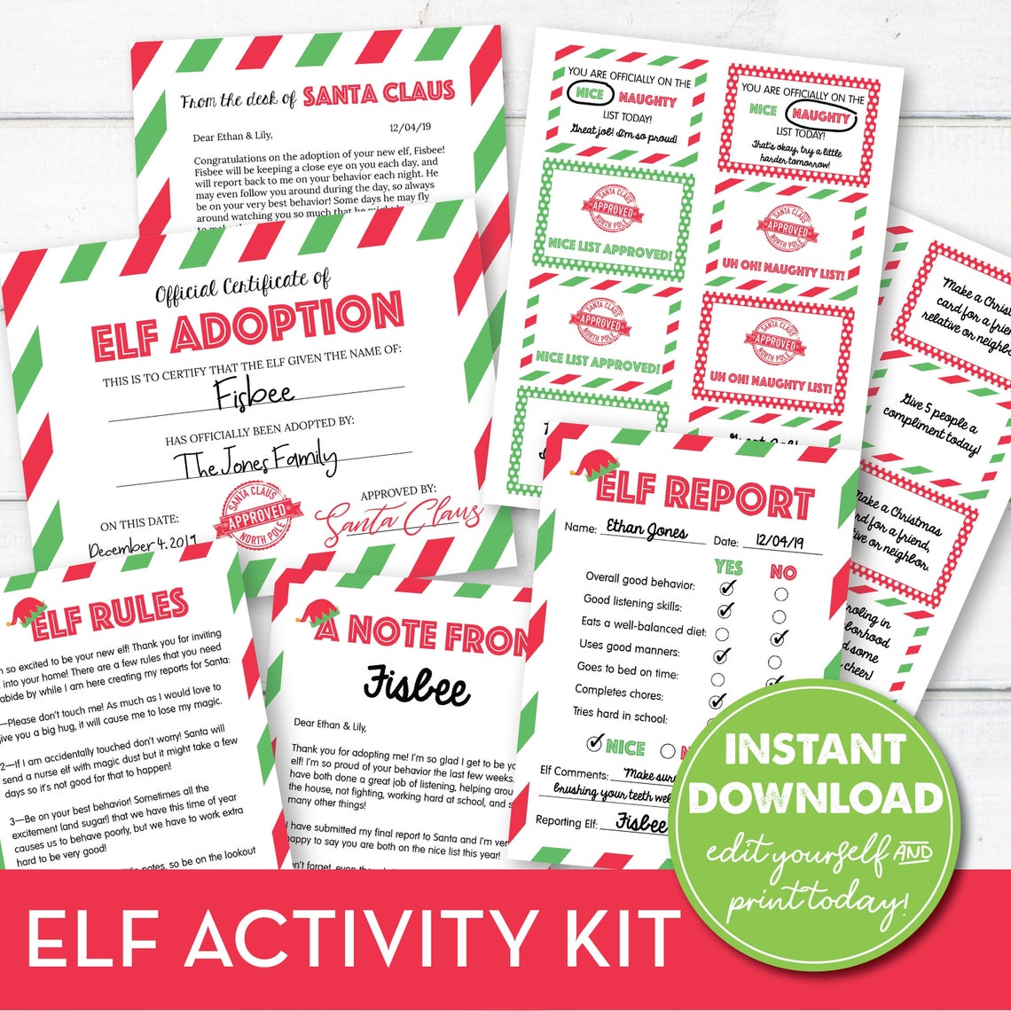 Editable Elf Activity Set Christmas Elf INSTANT DOWNLOAD - Etsy