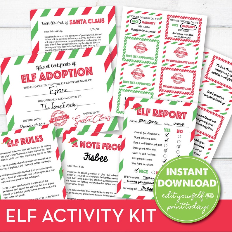 Editable Elf Activity Set Christmas Elf INSTANT DOWNLOAD - Etsy