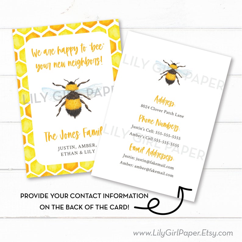 Editable New Neighbor Cards, Happy to BEE, 5x7 Card, We're New ...