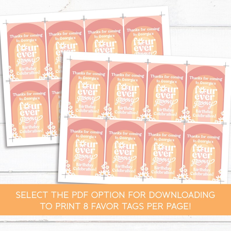 Editable Four Ever Groovy Girls 4th Birthday Party Favor - Etsy