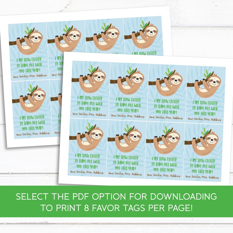 Editable TEACHER Back to School Treat Tag Sloth Class Gift - Etsy