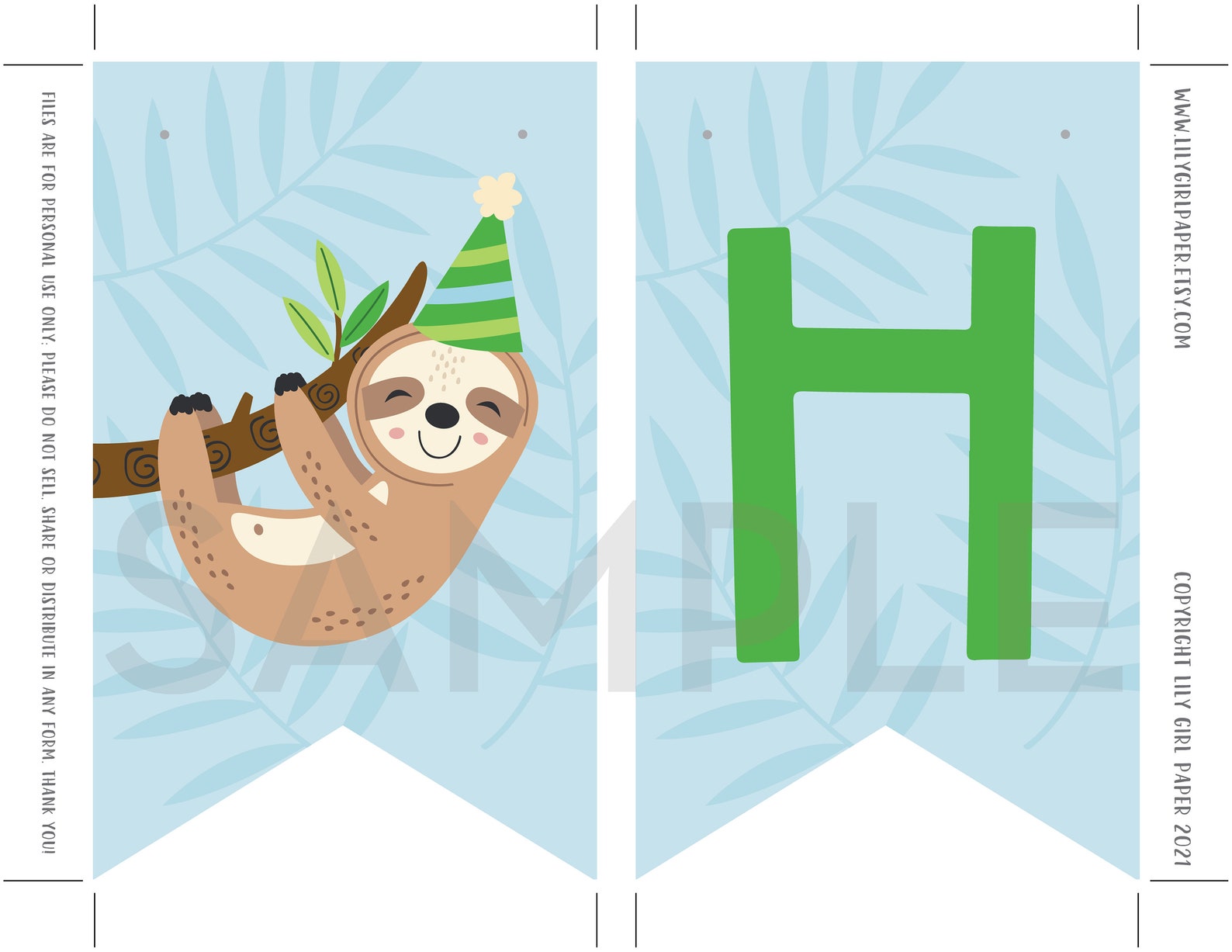 Cute Sloth Happy Birthday Party Banner INSTANT DOWNLOAD | Etsy