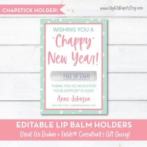 Editable "chappy" New Year Lip Balm Holder Cards, Holiday Gift ...