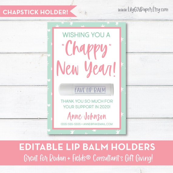 Editable "Chappy" New Year Lip Balm Holder Cards, Holiday Gift ...