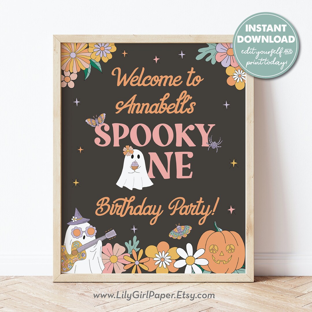 Editable 1st Birthday, Spooky One Groovy Party Welcome Sign Template ...