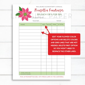 Editable Poinsettia Fundraiser Flyer & Order Form Template, 8.5x11 PTA ...