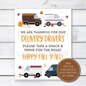 Delivery Driver Snack & Drink Sign, Happy Fall Y'all, Thankful for You ...