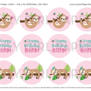 Editable Sloth Birthday Party Cupcake Toppers, Stickers, Favor Tags ...