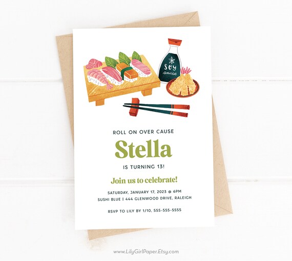 Sushi Birthday Party Invitation, Editable Template, Hibachi, Sushi ...