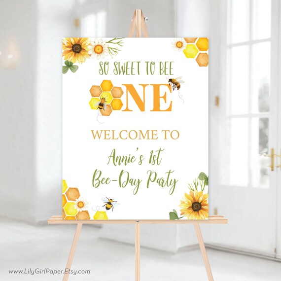 Editable 1st Bee-day Party Welcome Sign Template, Bumble Bee Birthday ...