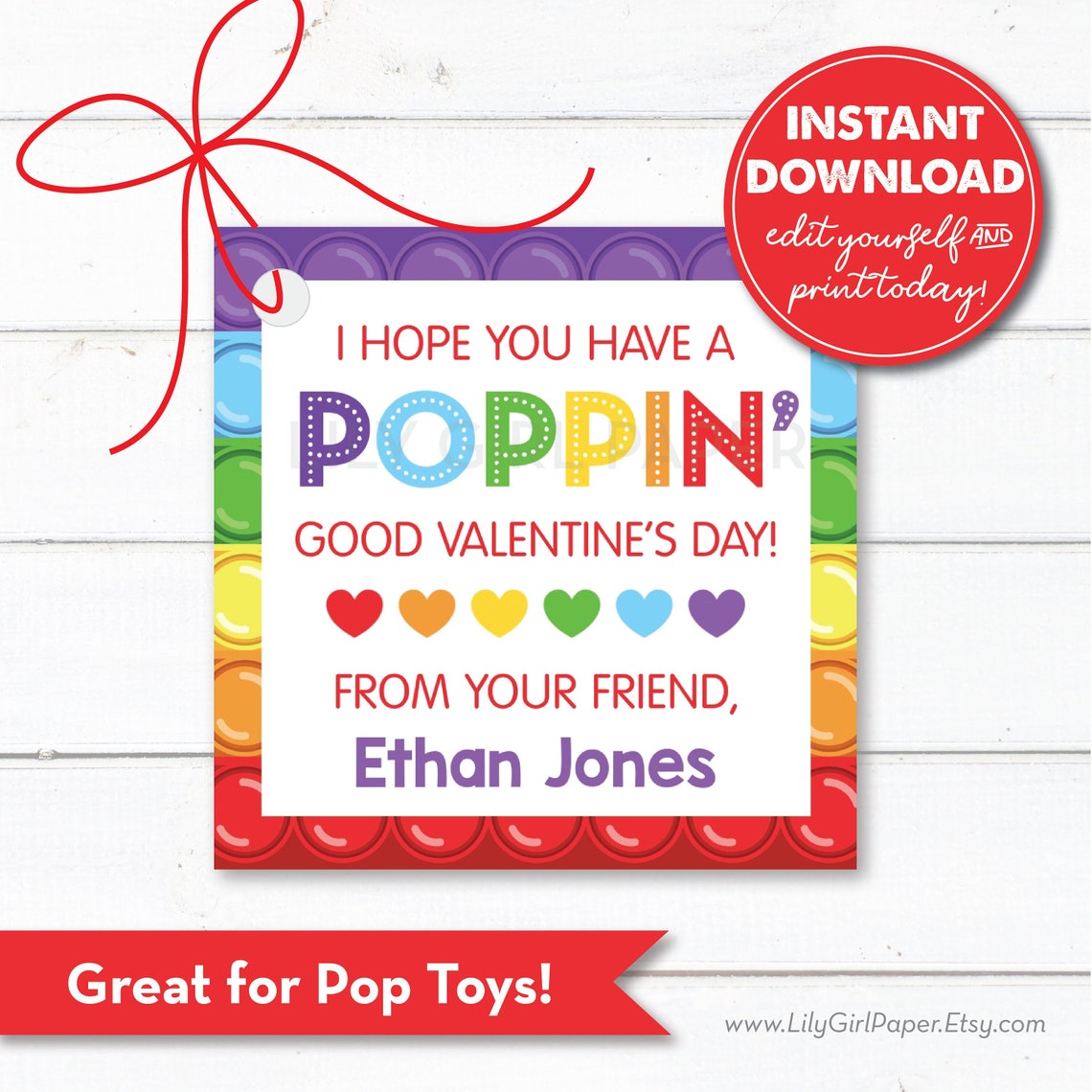 Editable Pop It Valentine, Have a Poppin' Valentine's Day Card, Tag ...