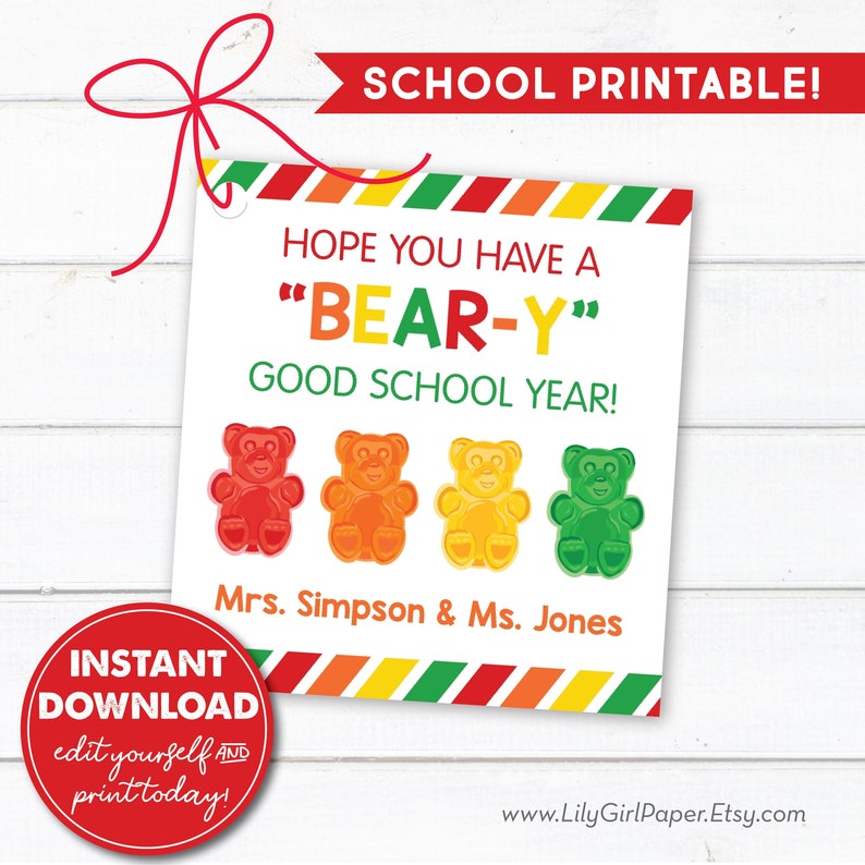 Editable Gummy Bear Back to School Treat Tag Teacher to - Etsy