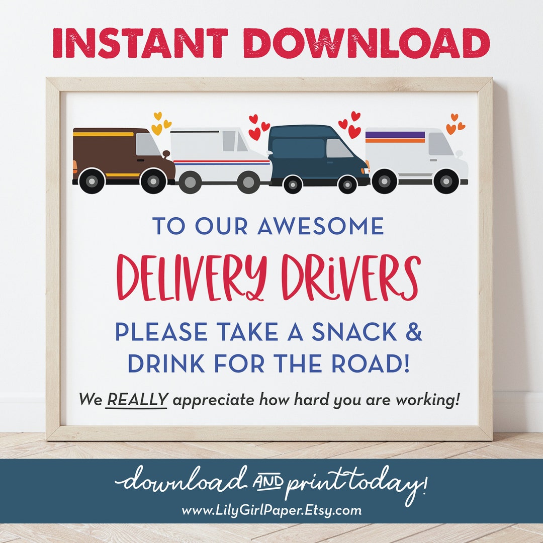 Delivery Driver Snack & Drink Sign, Packages, Mail Carrier, Essential ...