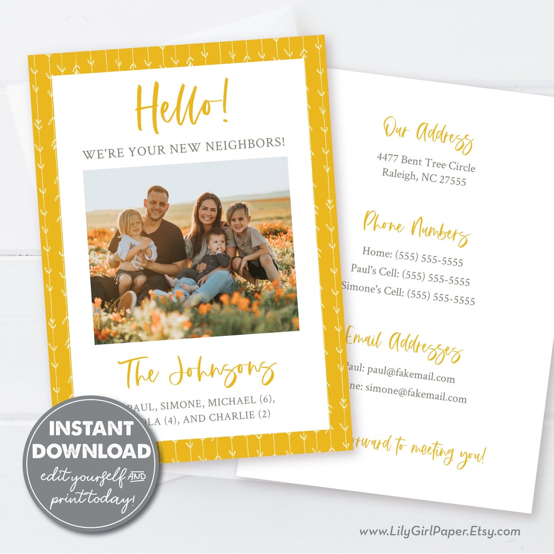 Editable We're Your New Neighbors Photo Card Template, Instant Download ...