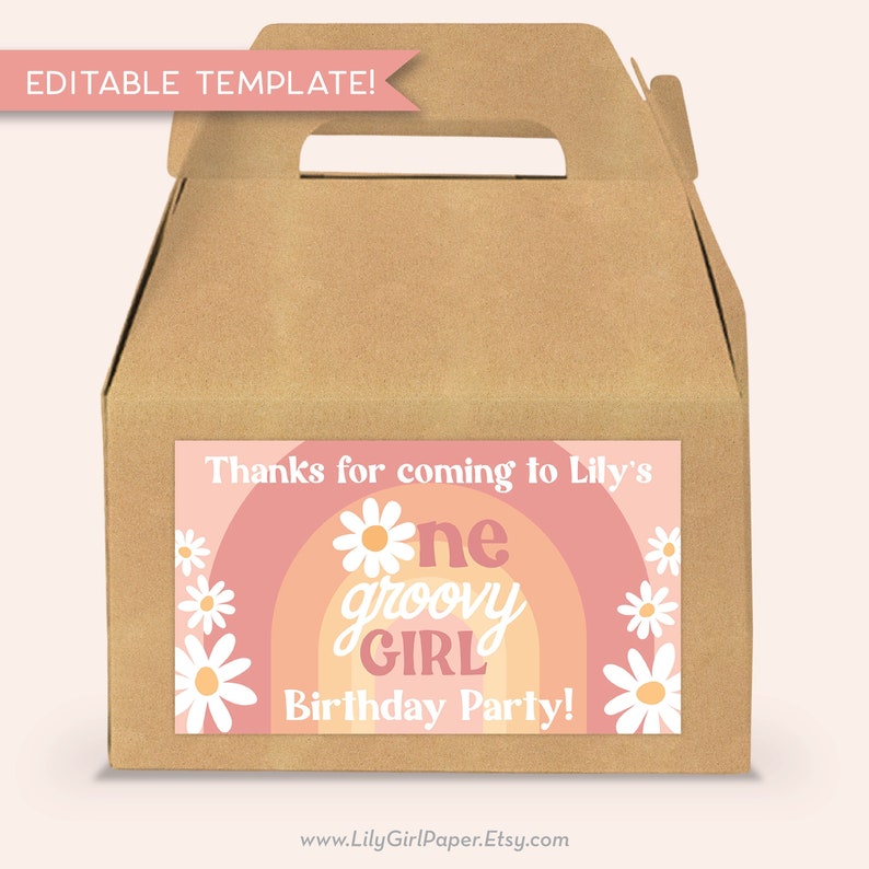 Editable One Groovy Girl 1st Birthday Gable Box Label - Etsy