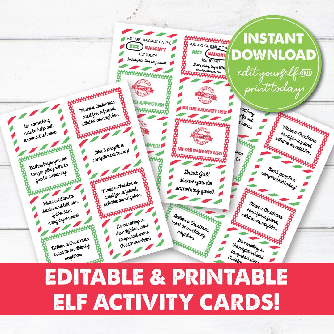 Editable Elf Activity Cards, Notes From the Elf, INSTANT DOWNLOAD! Elf ...
