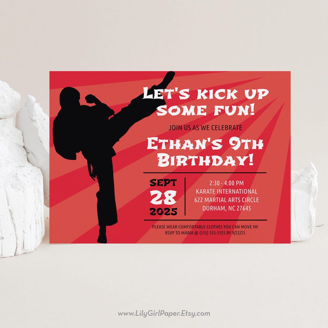 Editable Karate Birthday Party Invitation Template, Tae Kwon Do ...