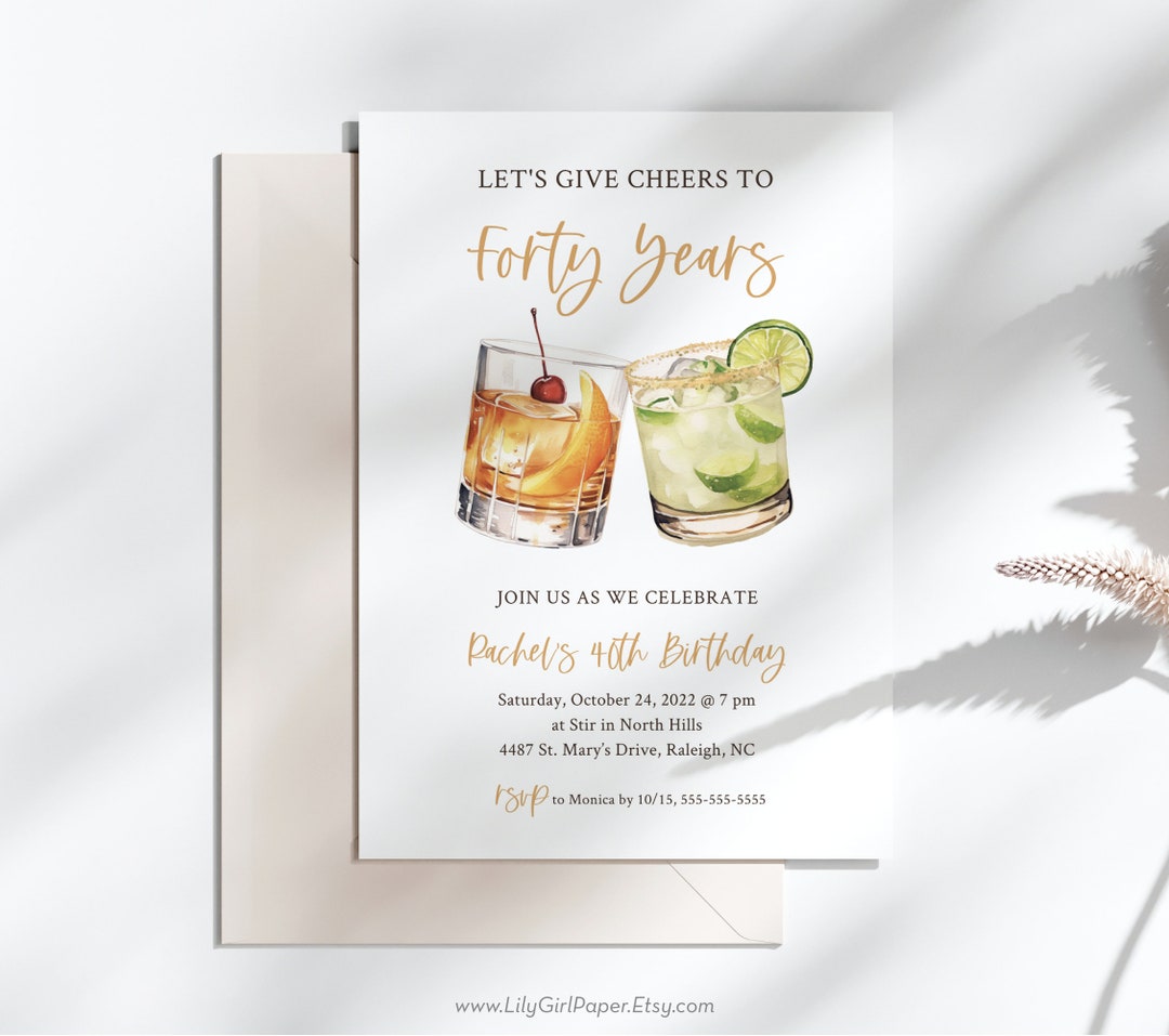 Bourbon and Margarita Cheers Invitation, Editable Cocktail Birthday ...
