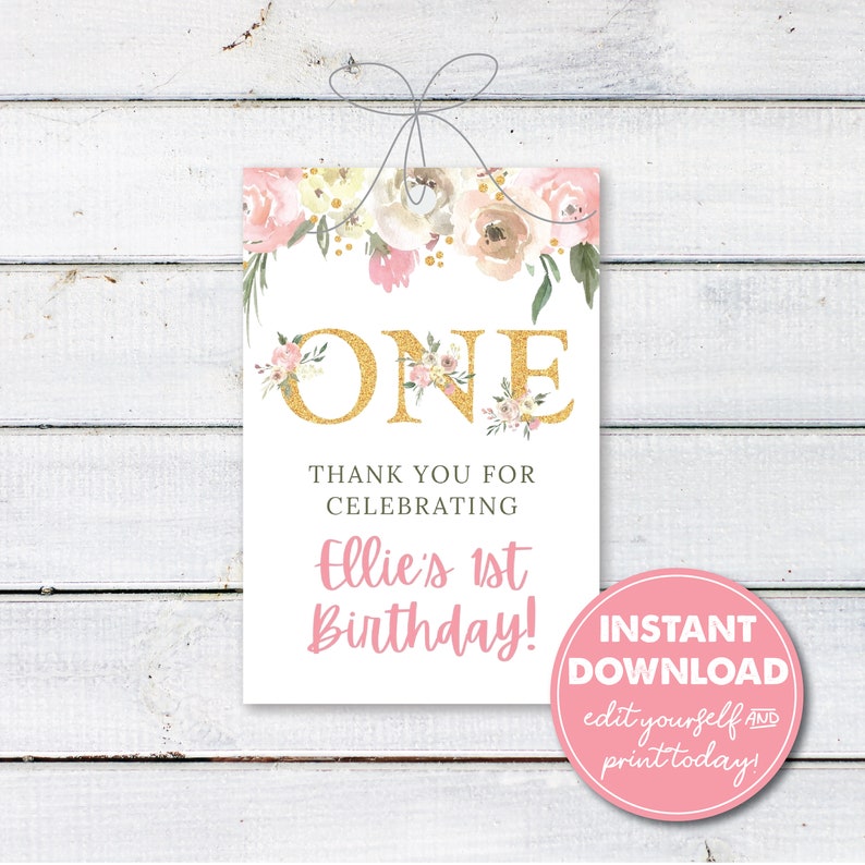 Editable 1st Birthday Party Favor Tag Template, Girl's First Birthday ...