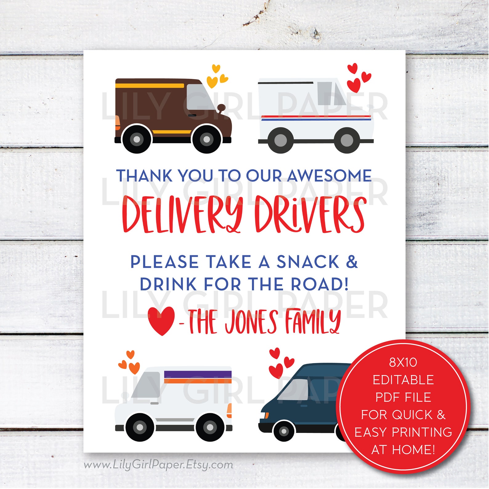 Editable Delivery Driver Snack and Drink Sign, Mail Carrier, Packages ...