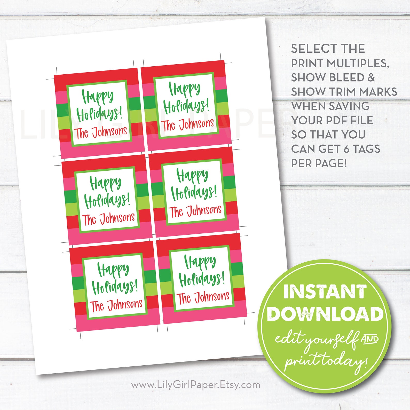 Editable, Personalized Christmas/holiday Enclosure Card, Gift Tag ...