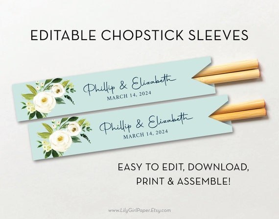 Wedding Chopsticks Sleeve Editable Template, Edit the Sleeve Color ...