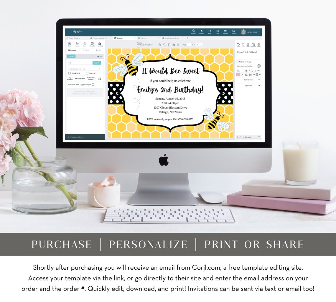 Editable Bumble Bee Birthday Party Invitation, It Would Bee Sweet ...