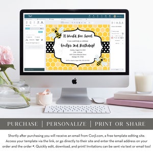 Editable Bumble Bee Birthday Party Invitation, It Would Bee Sweet ...