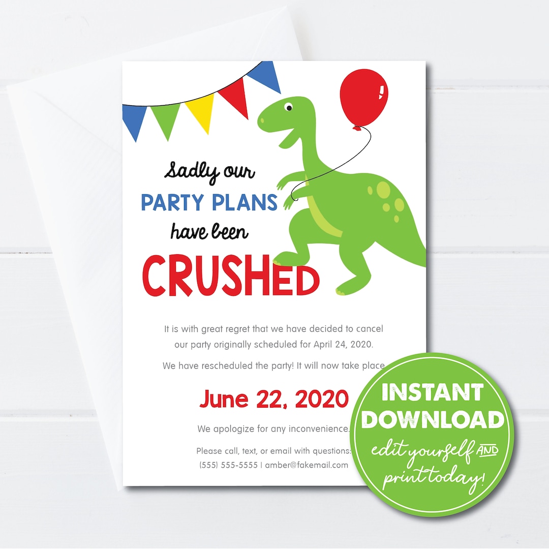 Editable New Party Plan Announcement Template, Postponed, Kid's ...