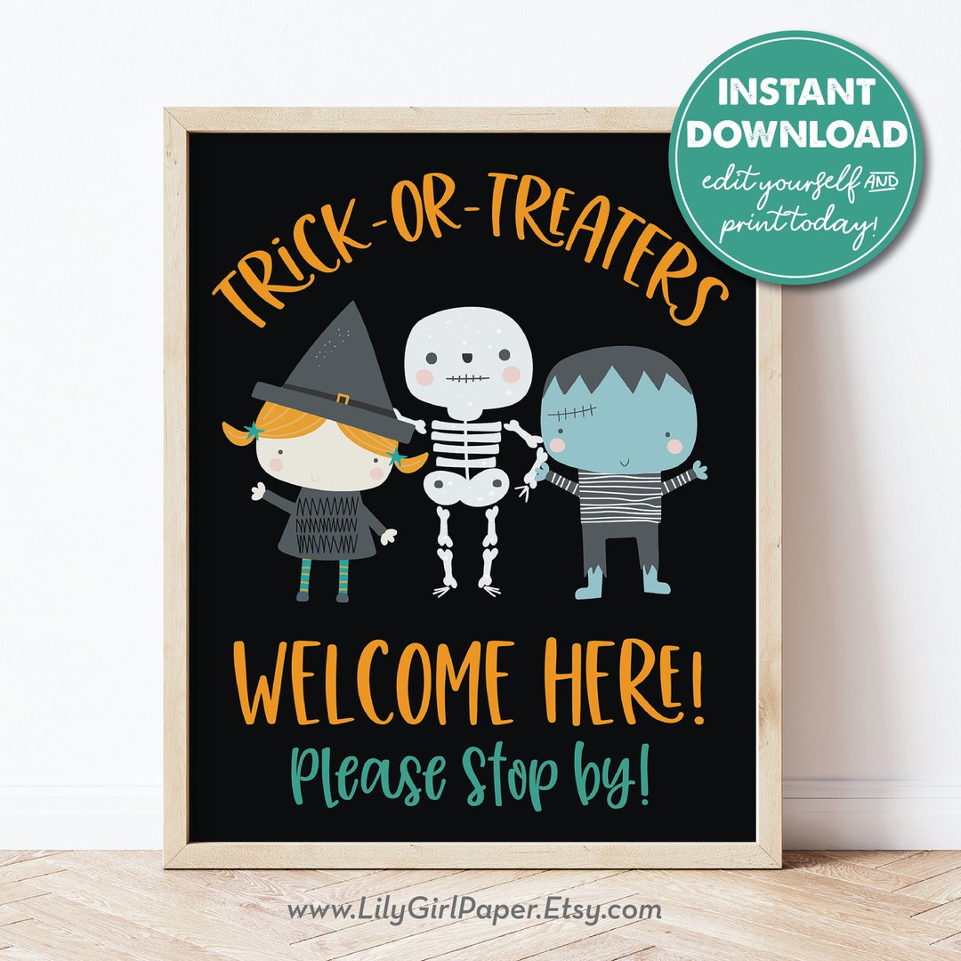 Digital 16x20 Trick-or-treaters Welcome Sign, Halloween 2021, Handing ...