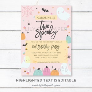 Two Spooky, Girl's 2nd Birthday Party Invitation, Pink Halloween ...