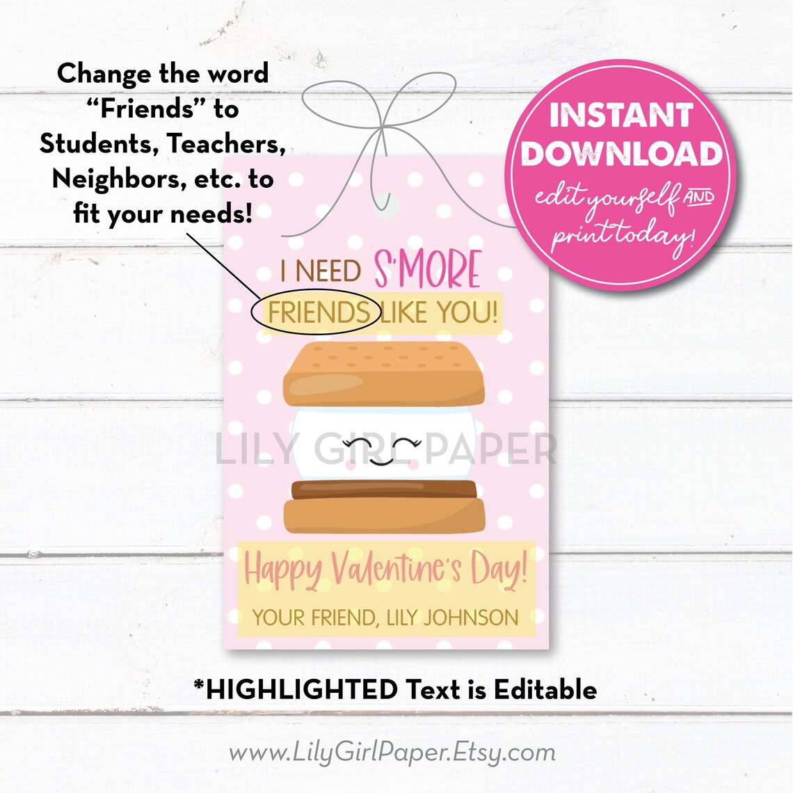 Editable I Need S'more Friends Like You Valentine Cards, Teacher ...