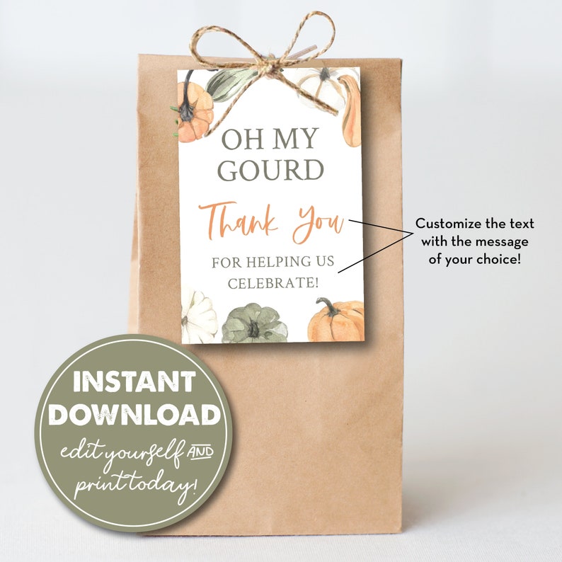 Editable Oh My Gourd Favor Tag Fall Celebrations Outdoor | Etsy