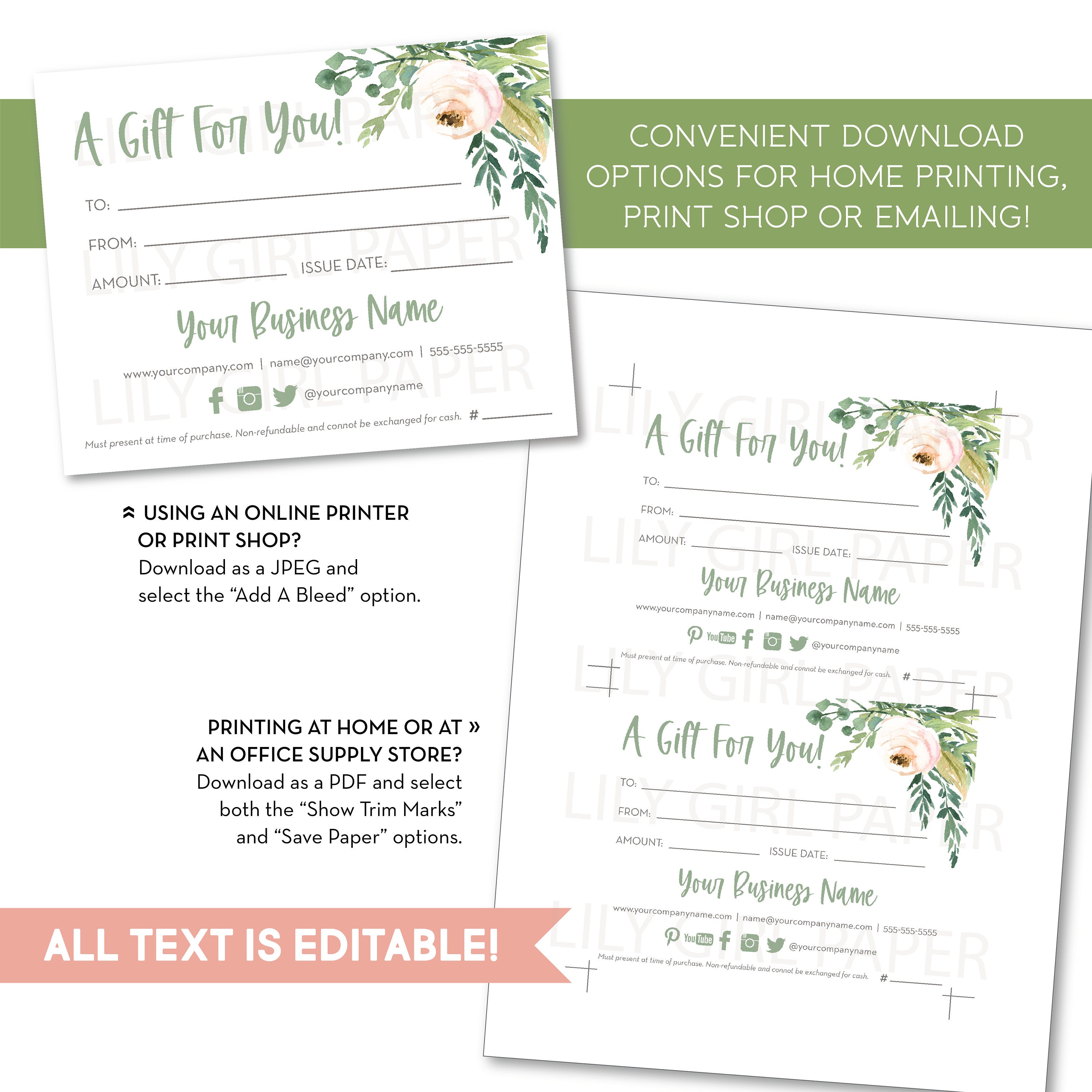 Editable Business Gift Certificate Template Instant Download - Etsy Canada