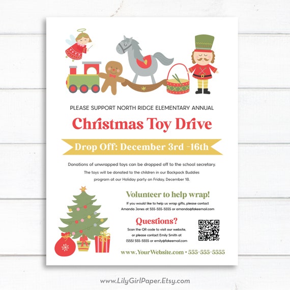 Editable Christmas Holiday Toy Drive Flyer Template, 8.5x11 PTA/PTO ...