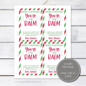 Editable You're the Balm Lip Balm Holder Cards, Christmas Gift ...