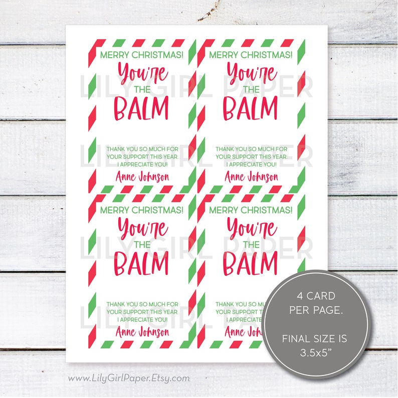 Editable You're the Balm Lip Balm Holder Cards Christmas - Etsy