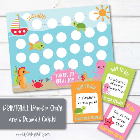 PRINTABLE and Reusable Ocean Animal Reward Chart & Reward Cards, Beach ...